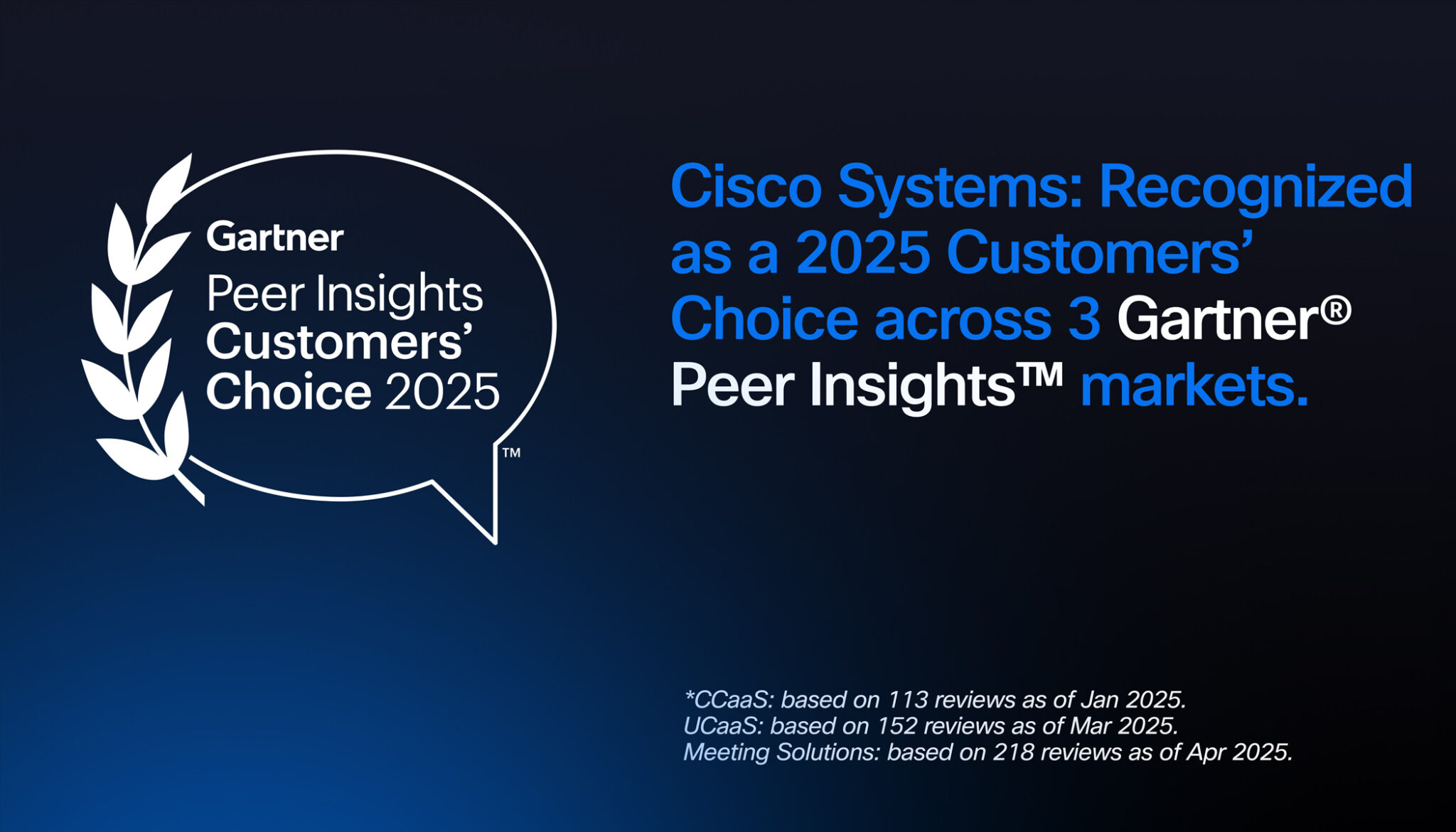 Cisco Named 2025 Customers’ Choice in Three Markets on Gartner® Peer ...