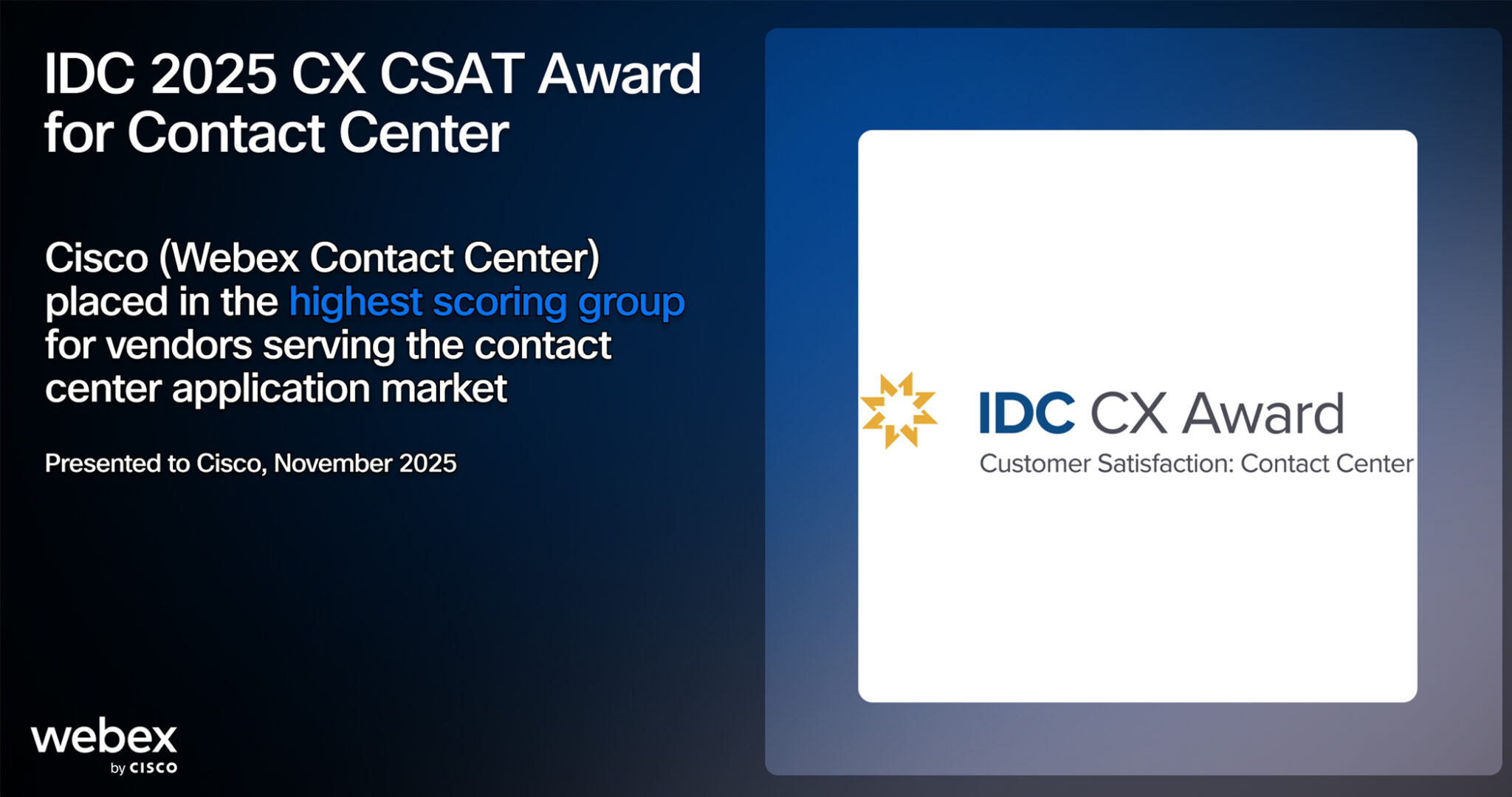 Cisco awarded IDC 2025 CX CSAT Award for Contact Center